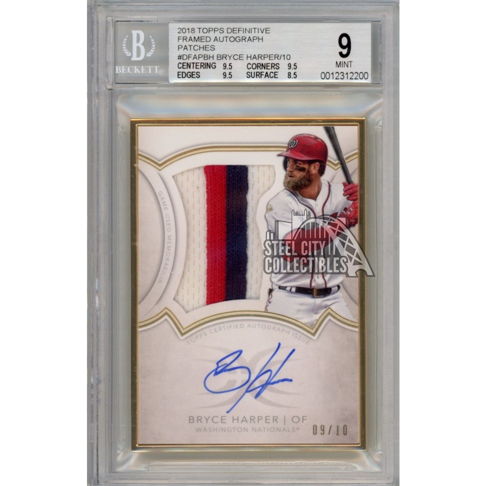 Bryce Harper 2018 Topps Definitive Framed Autograph Patch Card 09/10 ...