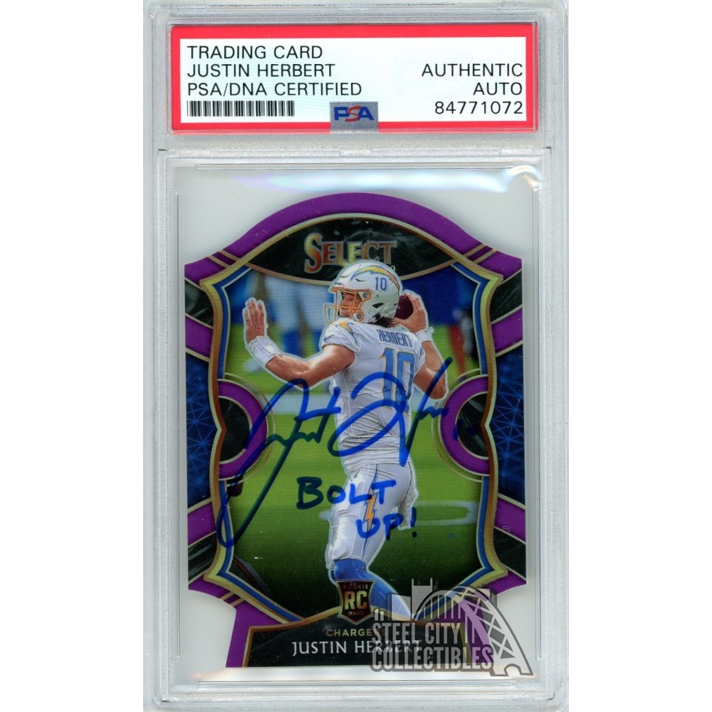 Justin Herbert 2020 Panini Select Concourse Die Cut Purple "Bolt Up ...
