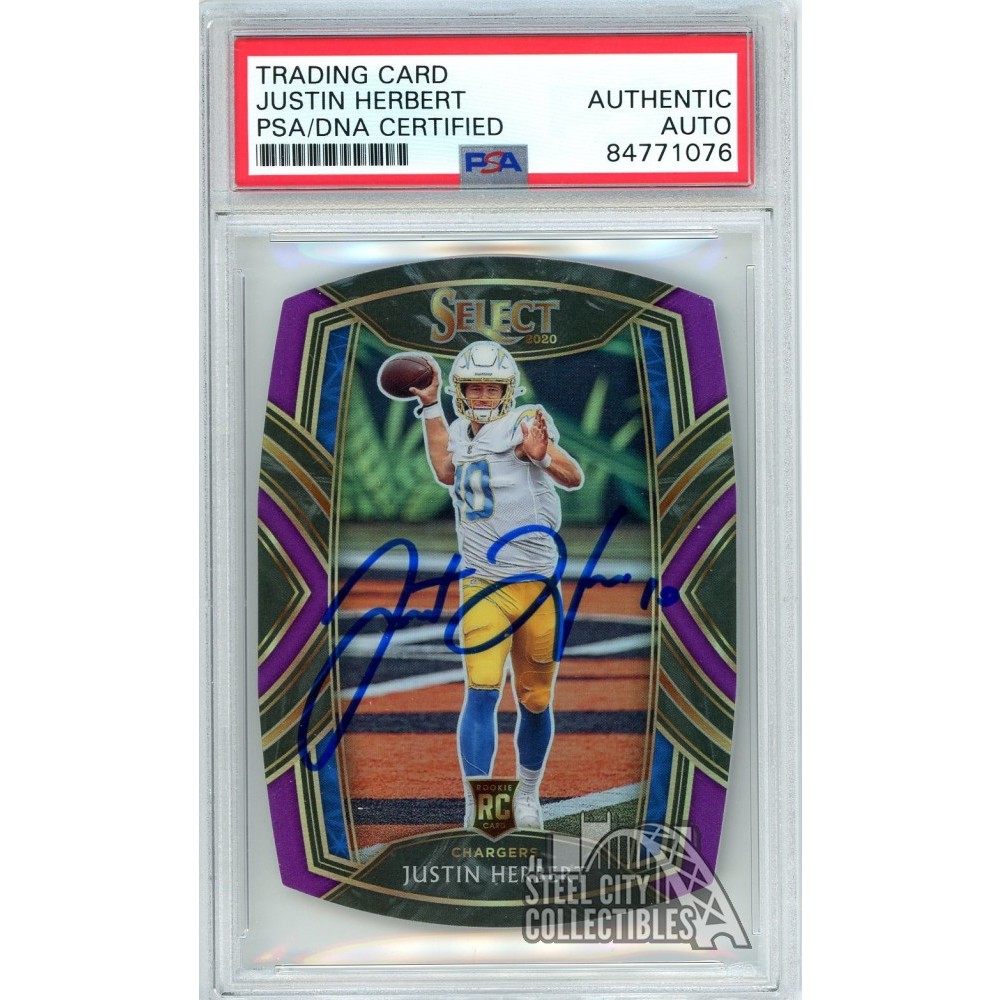 Justin Herbert 2020 Panini Select Club Level Die Cut Purple Auto Rookie ...