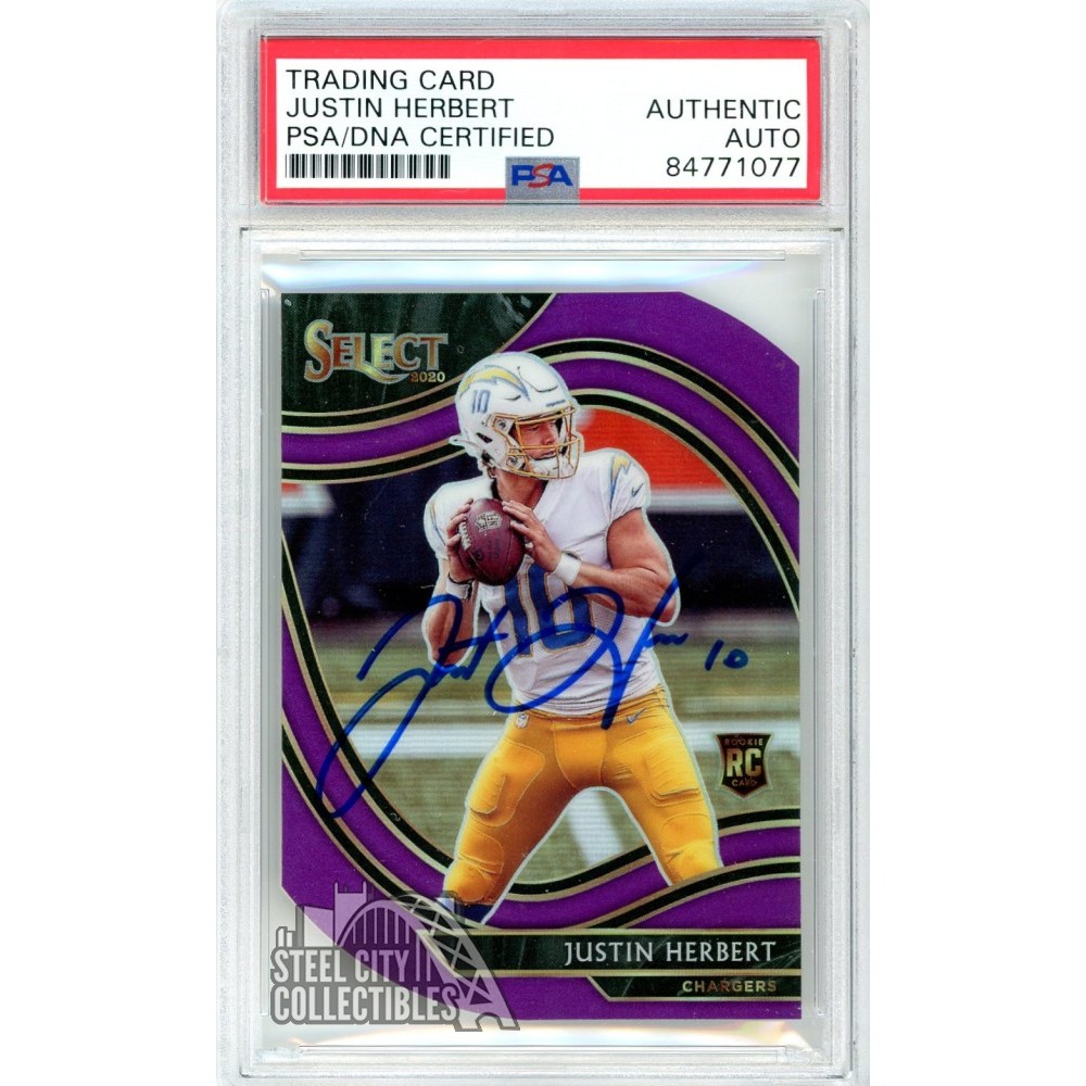 Justin Herbert 2020 Panini Select Field Level Die Cut Purple Autograph ...