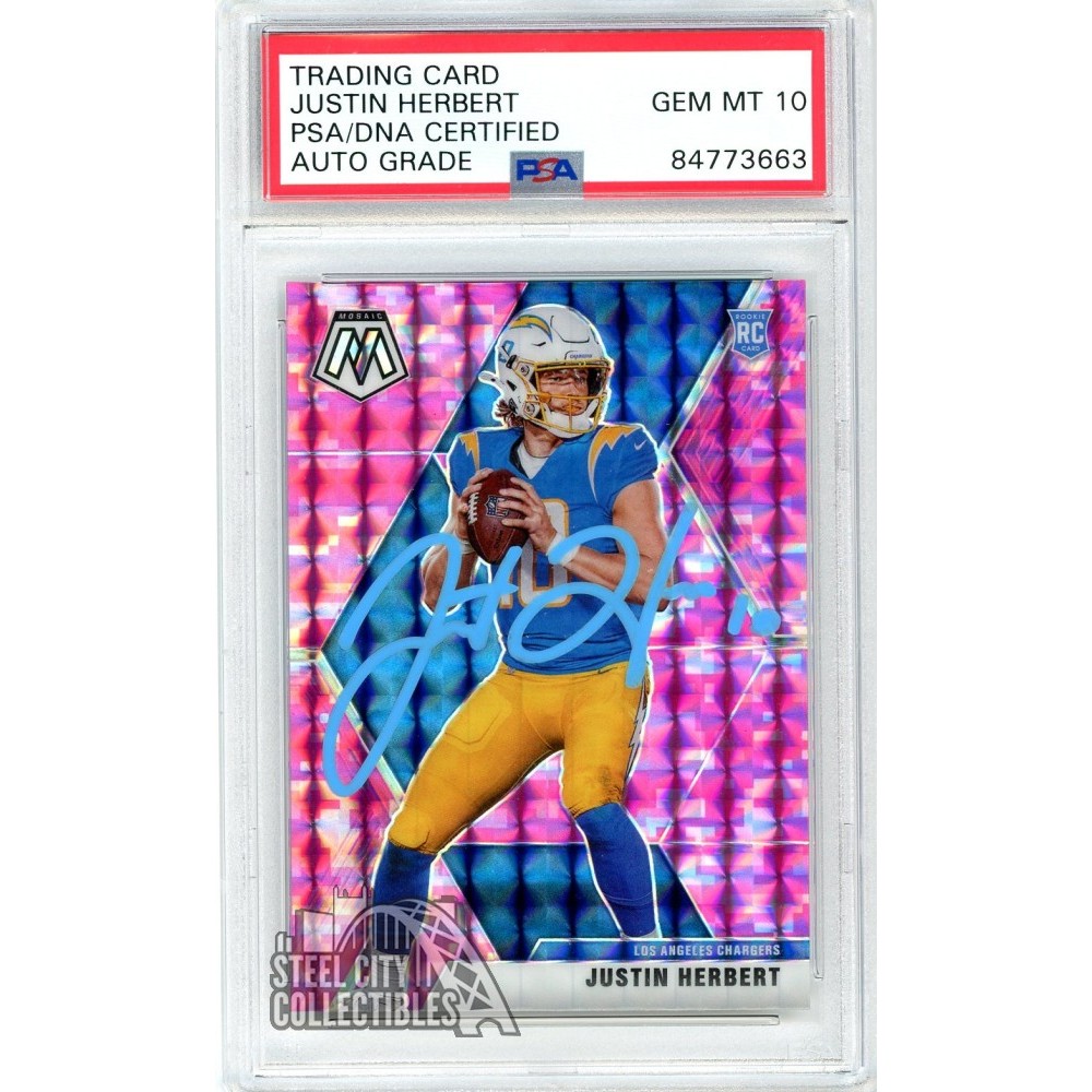 Justin Herbert 2020 Panini Mosaic Pink Autographed Rookie Card #204 PSA ...
