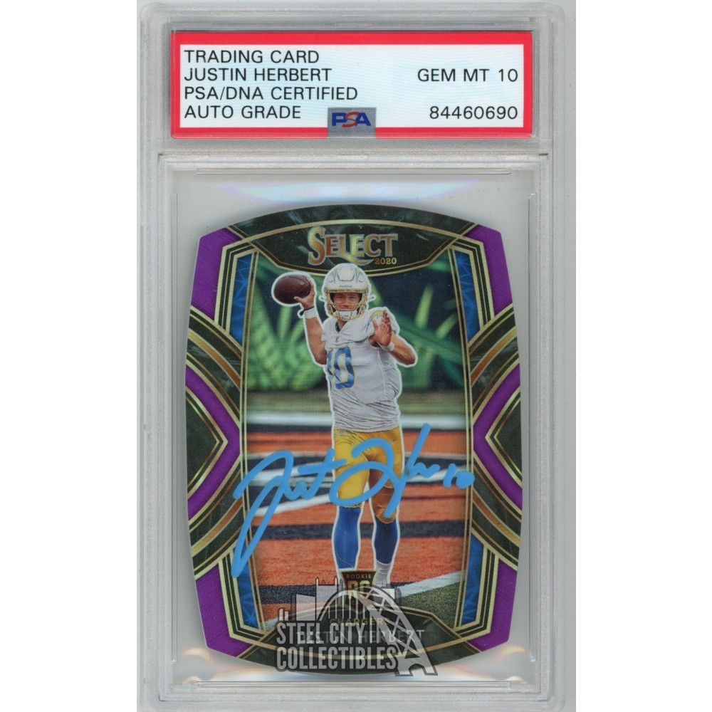 Justin Herbert 2020 Panini Select Purple Die Cut Auto RC244 PSA/DNA 10 ...