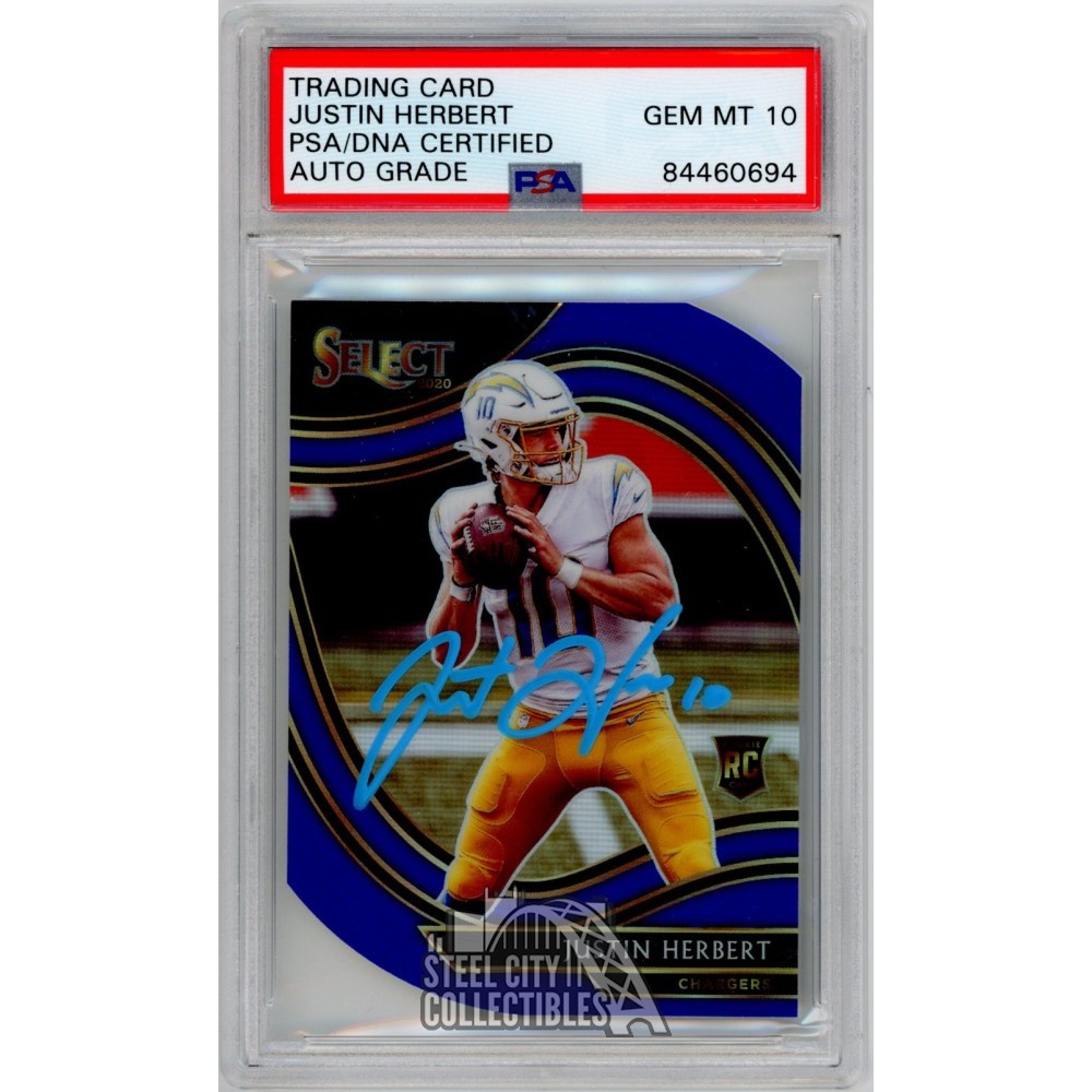 Justin Herbert 2020 Panini Select Blue Die Cut Auto Rookie 344 PSA/DNA ...