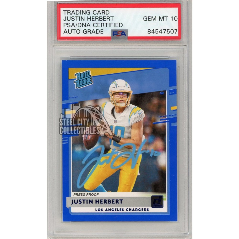 Justin Herbert 2020 Panini Donruss Blue Press Proof Rookie Autograph ...