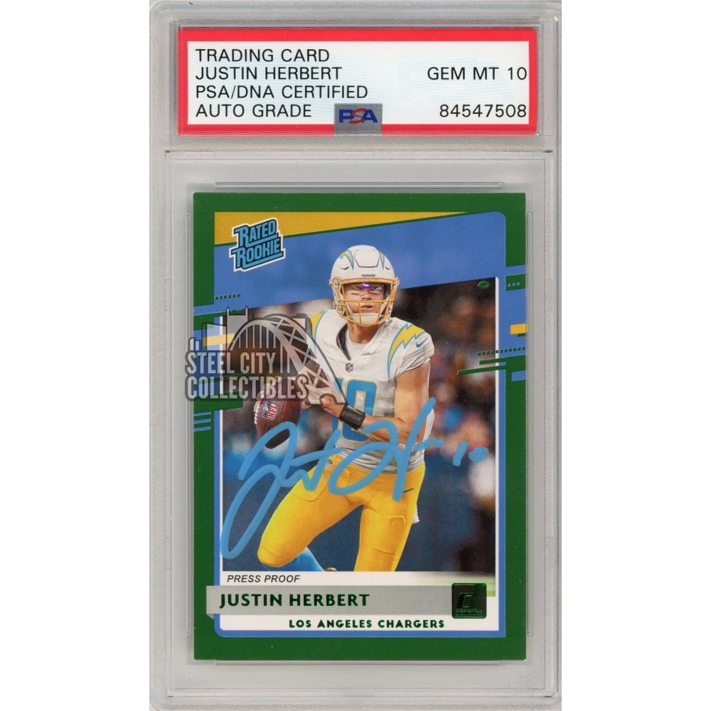 Justin Herbert 2020 Panini Donruss Green Press Proof Rookie Autograph #303 PSA/DNA 10 | Steel ...