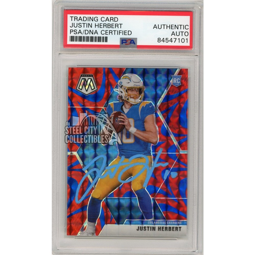 Justin Herbert 2020 Panini Mosaic Reactive Blue Autograph Rookie Card ...
