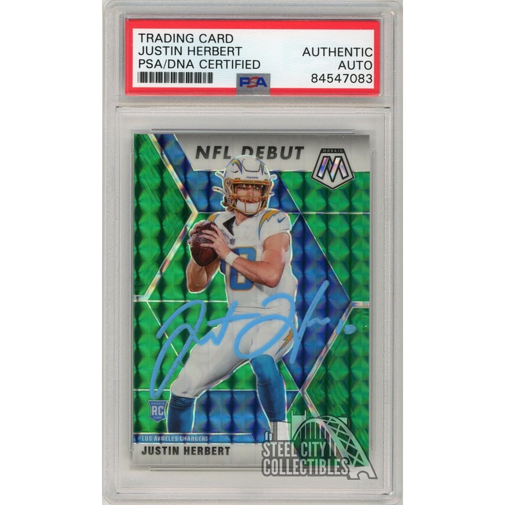 Justin Herbert 2020 Panini Mosaic Debut Green Autograph Rookie Card ...