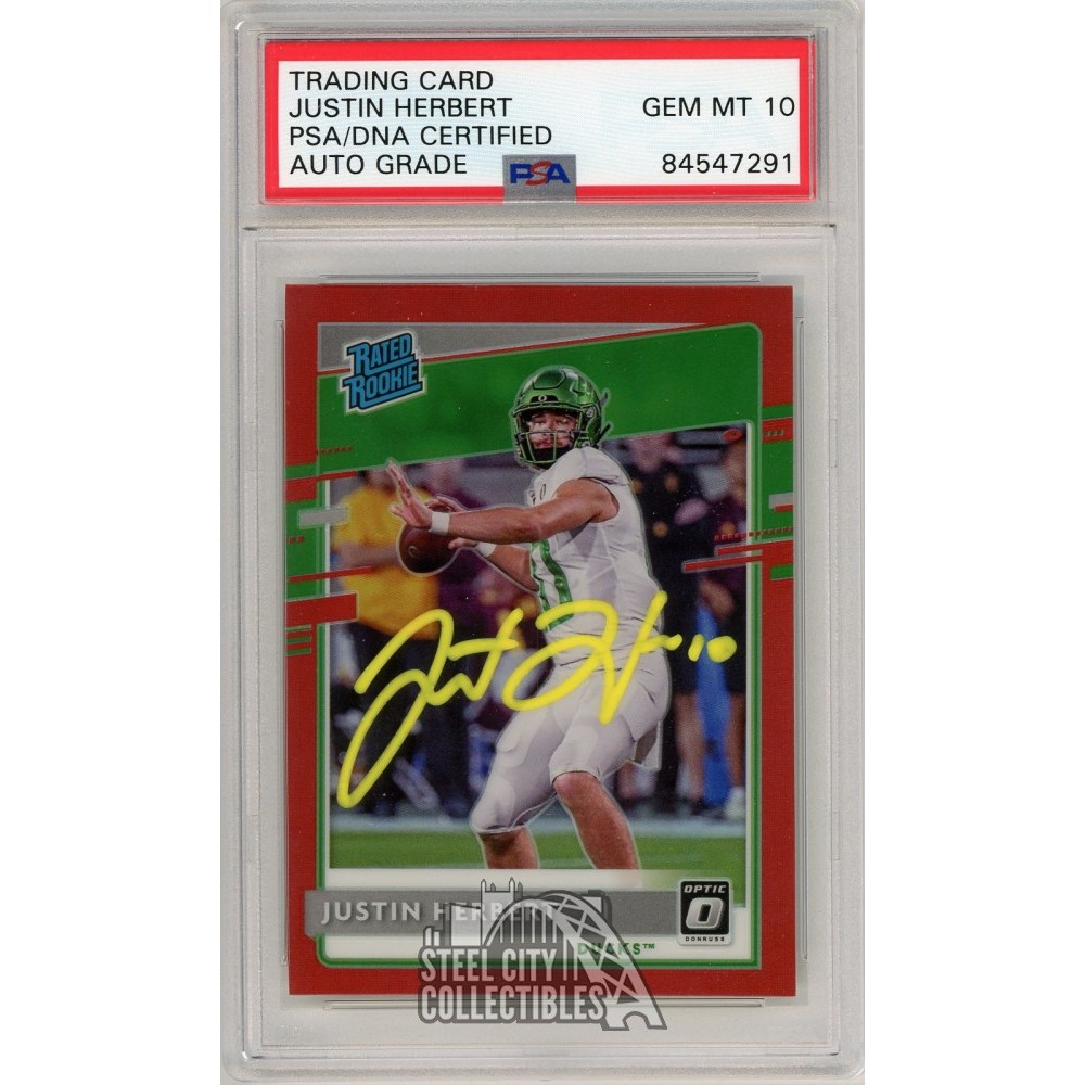 Justin Herbert 2020 Panini Chronicles Draft Optic Red Auto Rookie Card ...