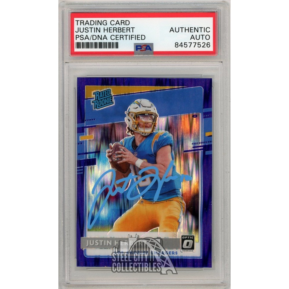 Justin Herbert 2020 Panini Donruss Optic Purple Shock Autograph Rookie ...