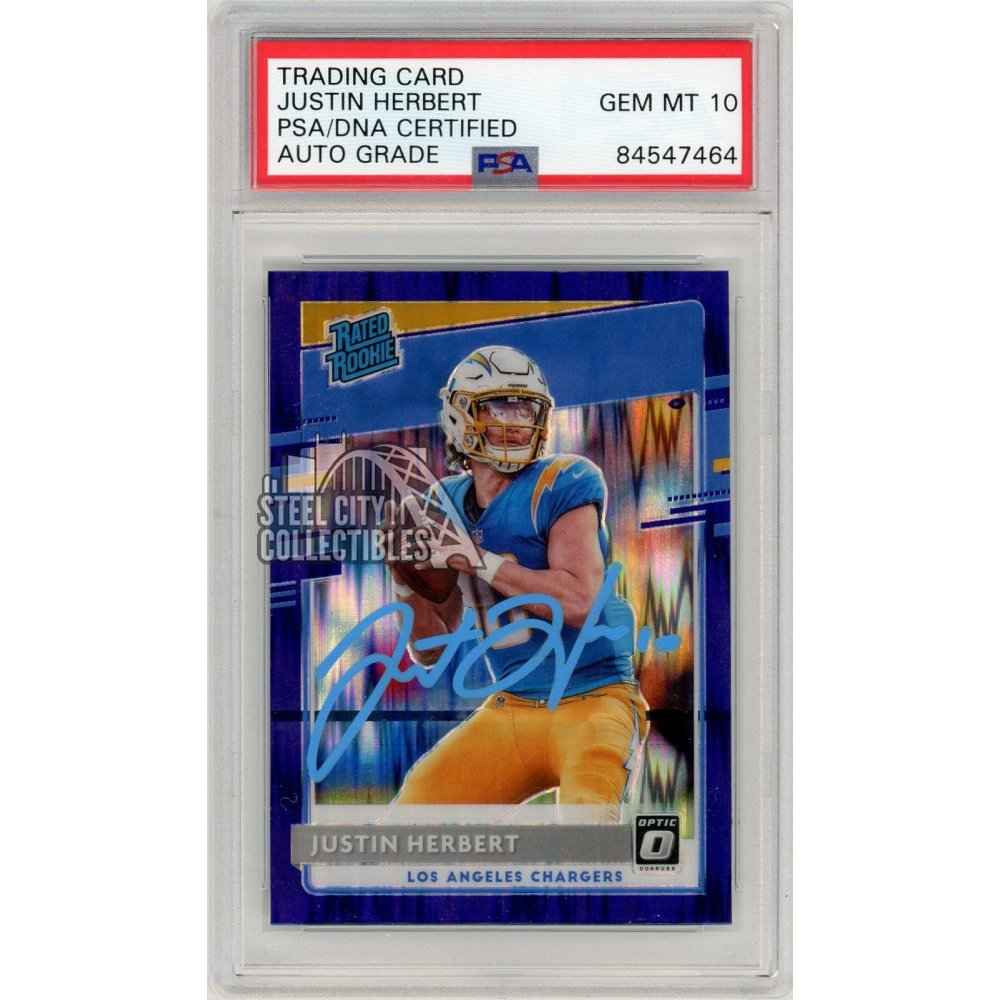 Justin Herbert 2020 Panini Donruss Optic Purple Shock Auto Rookie Card ...