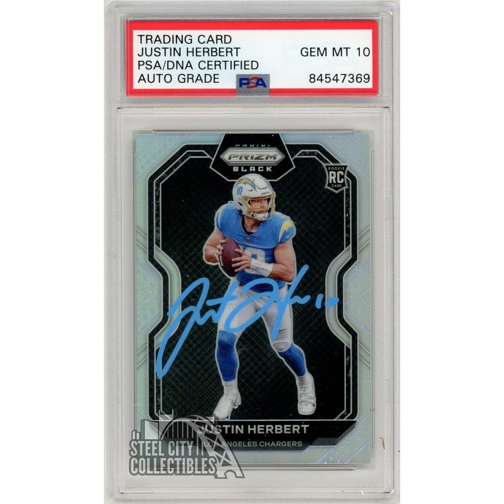 Justin Herbert 2020 Panini Chronicles Prizm Black Silver Auto Rookie ...