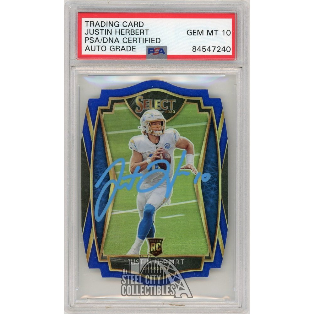 Justin Herbert 2020 Select Premier Level Blue Die Cut Autograph Rookie ...