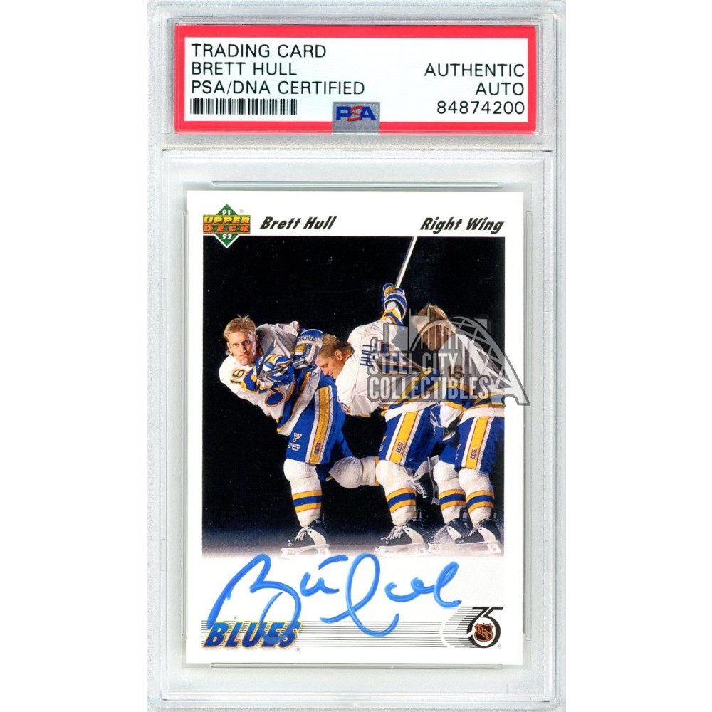 Brett Hull 1991-92 Upper Deck Hockey Autograph Card #464 PSA/DNA (Blue ...
