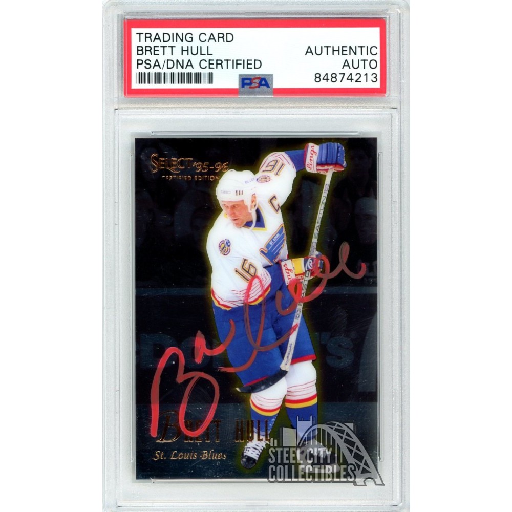 Brett Hull 1995-96 Pinnacle Select Autograph Card #4 PSA/DNA (Red ...