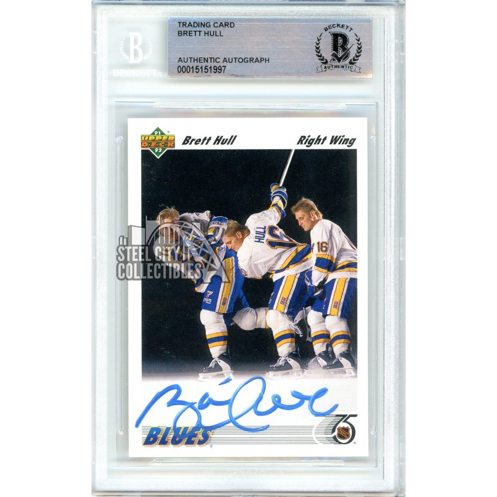 Brett Hull 1991-92 Upper Deck Hockey Autograph Card #464 BAS (Light ...