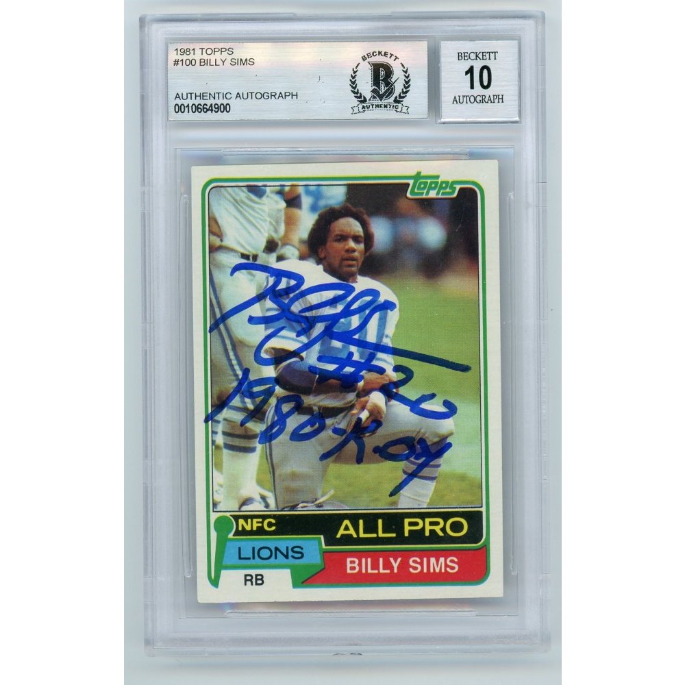 Billy Sims 1981 Topps Autographed Auto 1980 ROY Rookie RC Card - BAS 10 ...
