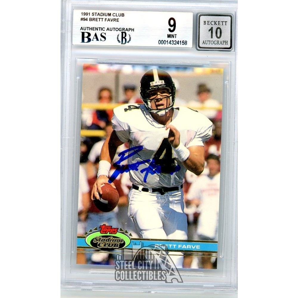 Brett Favre 1991 Topps Stadium Club RC Autograph Card #94 BGS 9 BAS 10 ...