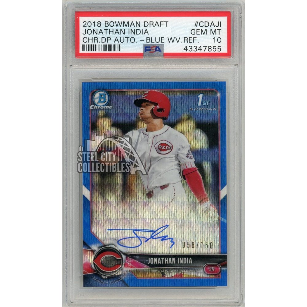 Jonathan India 2018 Bowman Draft Blue Wave Rookie Refractor Autograph ...