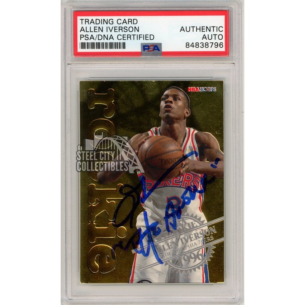Allen Iverson 1996-97 Hoops "The Answer" Autograph Rookie Card #12 PSA ...