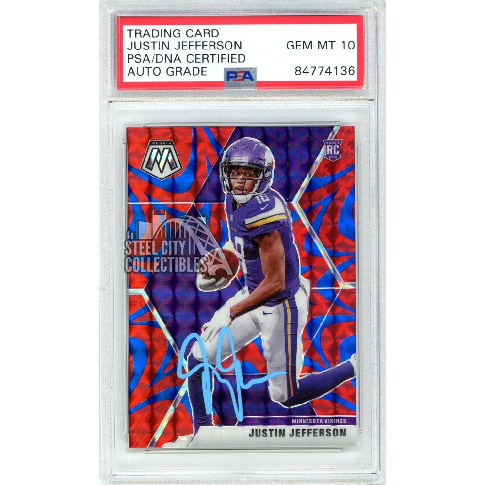 Justin Jefferson 2020 Panini Mosaic Reactive Blue Autograph Rookie Card ...