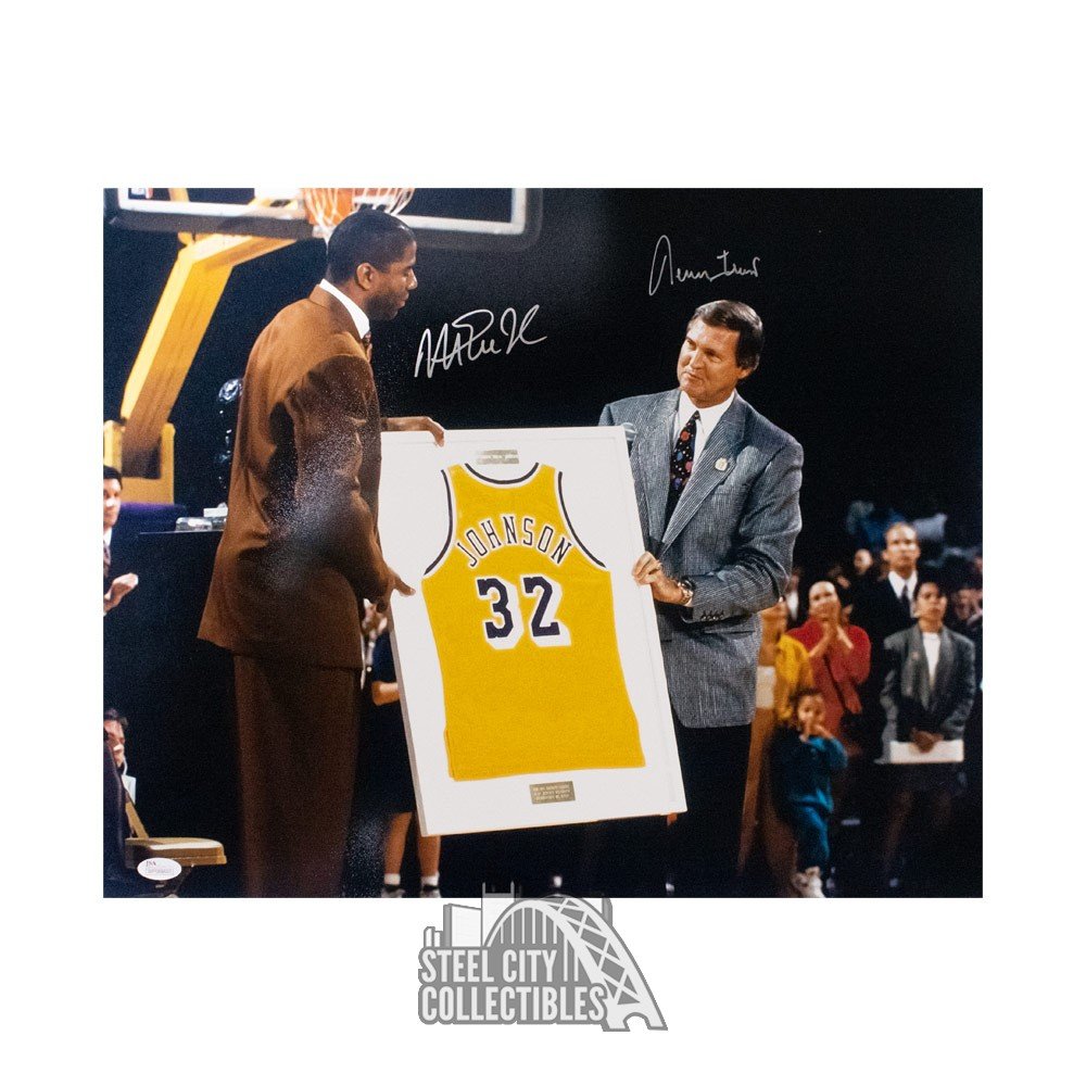 Magic Johnson and Jerry West Autographed 16x20 Photo - JSA COA | Steel ...