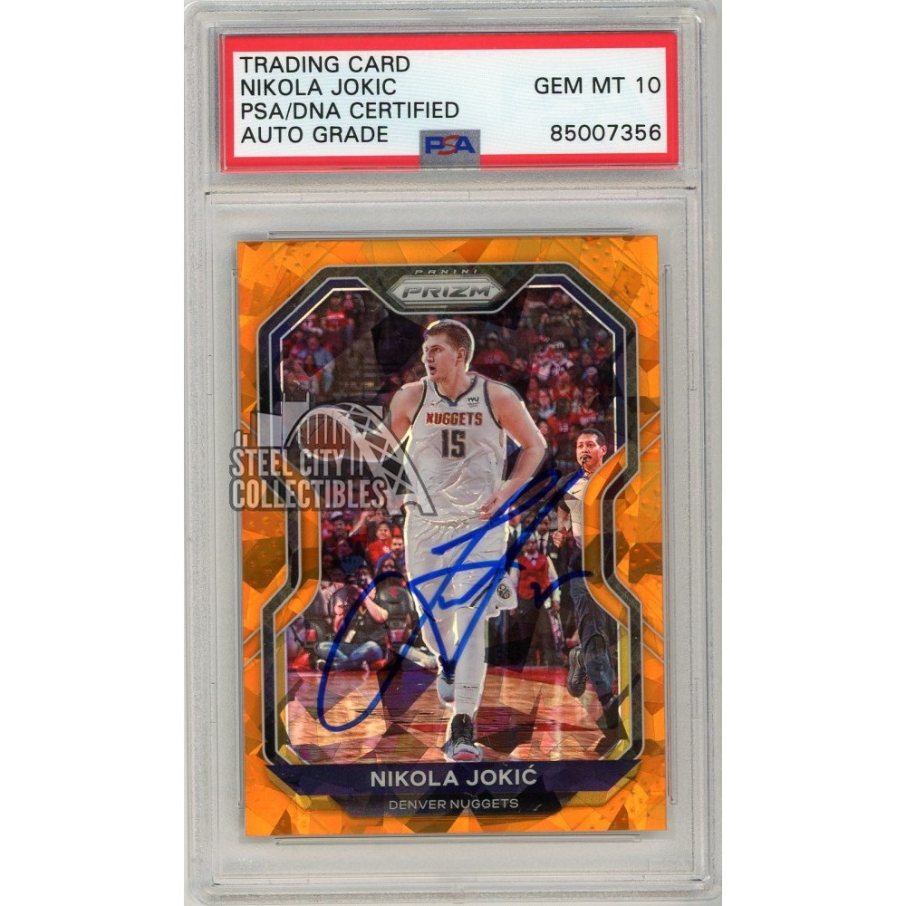 Nikola Jokic 2020-21 Panini Prizm Orange Ice Autograph Card #114 PSA ...