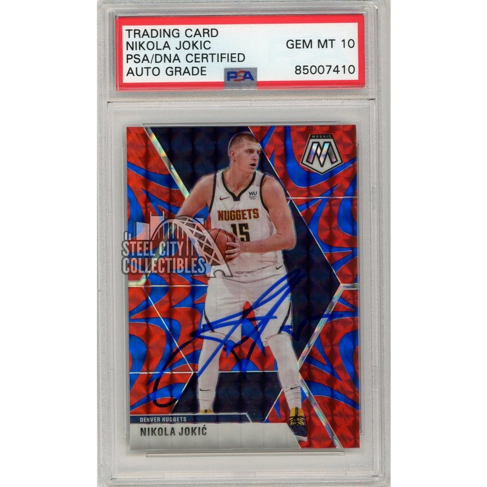 Nikola Jokic 2019-20 Panini Mosaic Reactive Blue Autograph Card #171 ...