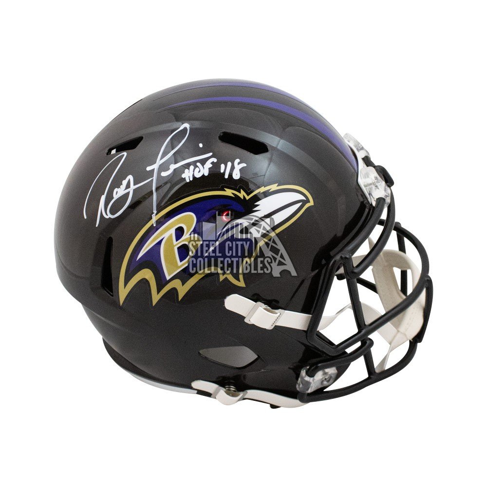 Ray Lewis HOF 18 Autographed Ravens Speed Replica Full-Size Football ...