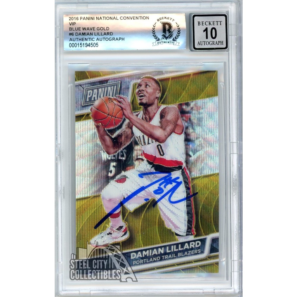 Damian Lillard 2016 Panini National VIP Blue Wave Gold Autograph Card ...
