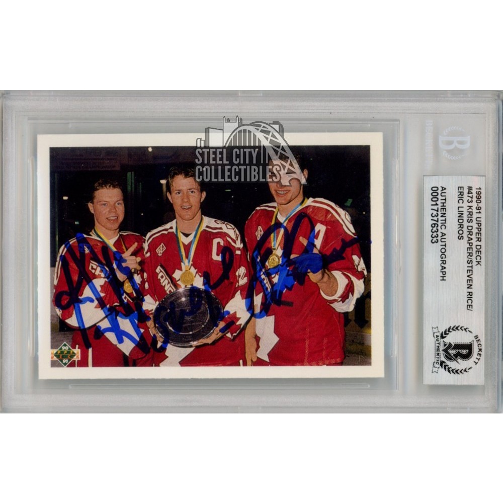 Lindros/Draper/Rice 1990-91 Upper Deck Autograph Card #473 BAS | Steel ...
