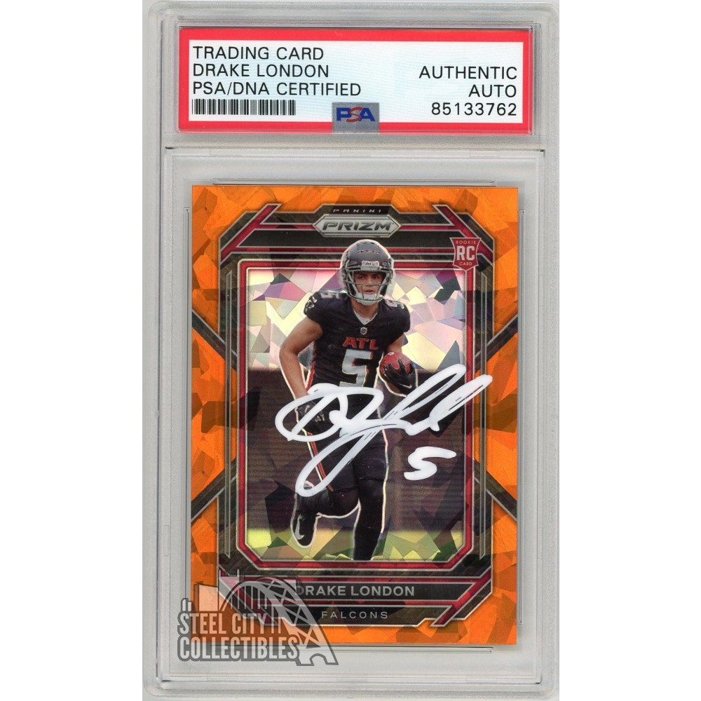 Drake London 2022 Panini Prizm Orange Ice Autograph Rookie Card #308 PSA/DNA (White) | Steel ...