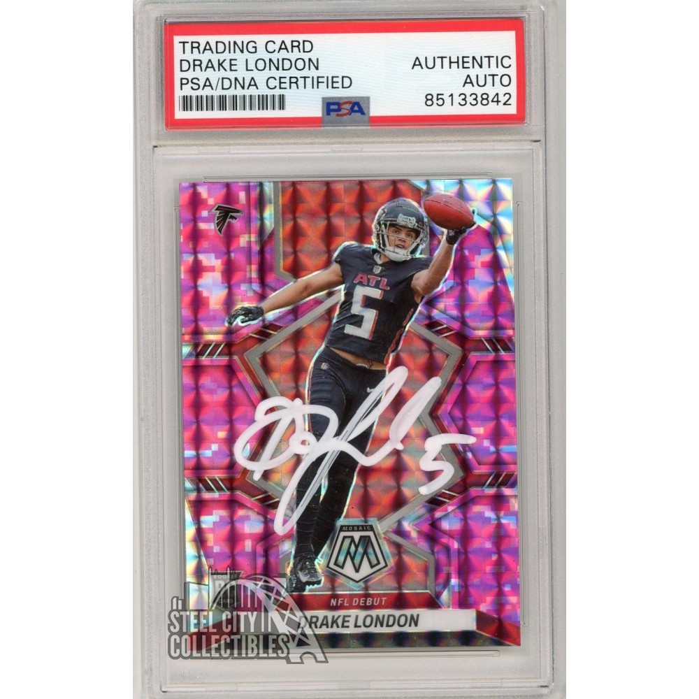 Drake London 2022 Panini Mosaic Pink Autograph Rookie Card #275 PSA/DNA ...