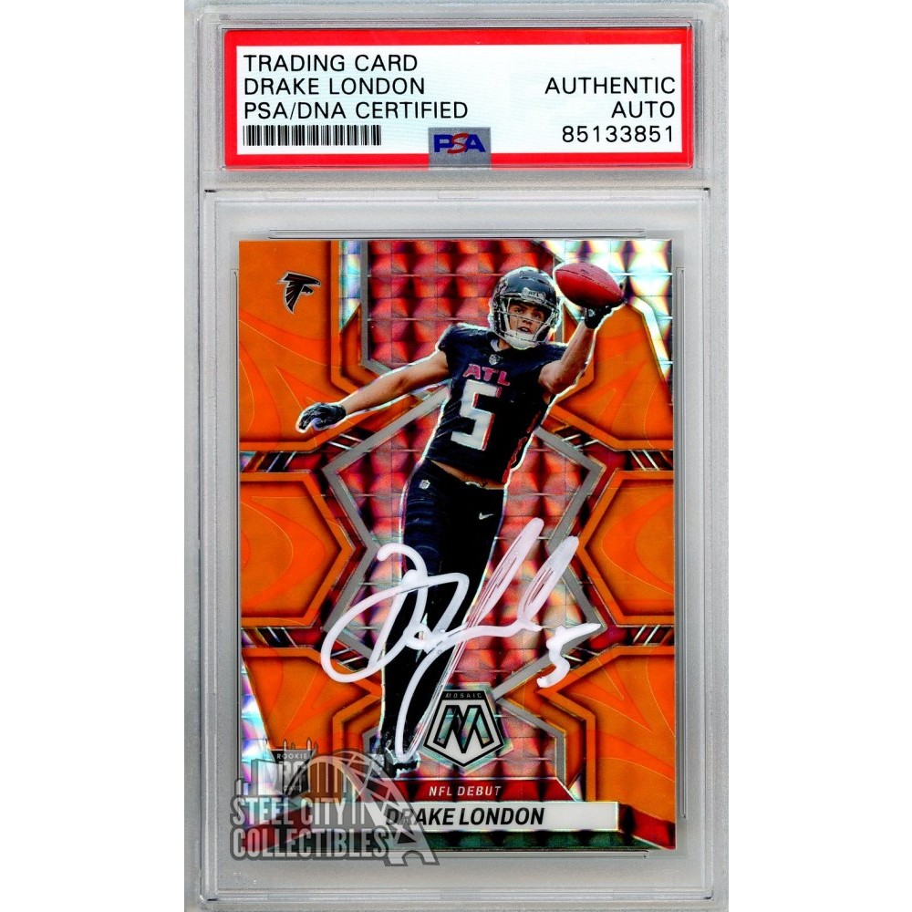 Drake London 2022 Panini Mosaic Orange Fluorescent Autograph Rookie ...