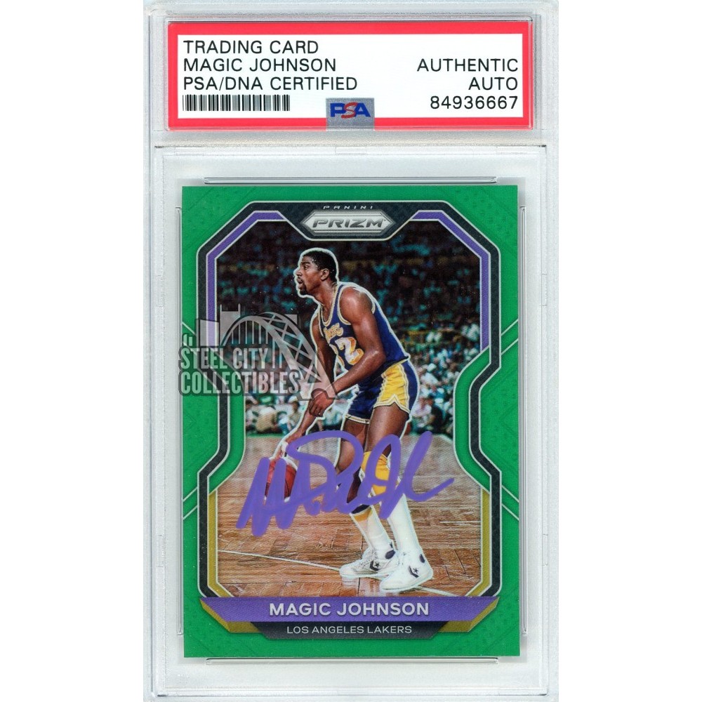 Magic Johnson 2020-21 Panini Prizm Green Autograph Card #219 PSA/DNA ...