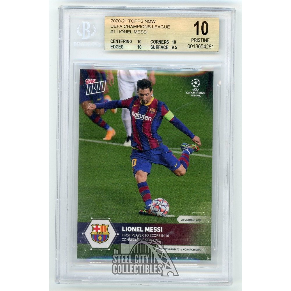 Lionel Messi 2020-21 Topps Now UEFA Champions League Card #1 - BGS 10 ...