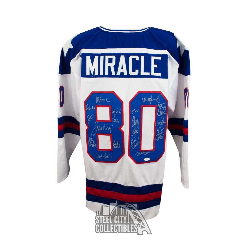 1980 Miracle on Ice Autographed Team USA Olympic Custom White Hockey ...