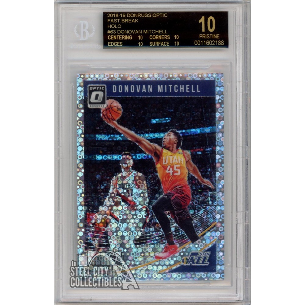 Donovan Mitchell 2018-19 Panini Donruss Optic Fast Break Holo Card #63 BGS 10 Black Label ...