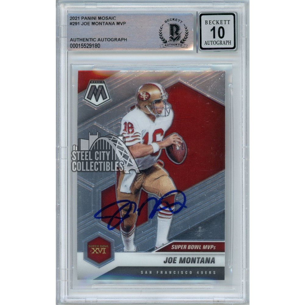 Joe Montana 2021 Panini Mosaic Autograph Card #291 BAS 10 | Steel City ...