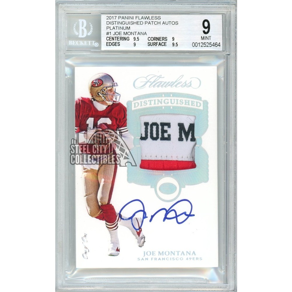 Joe Montana 2017 Panini Flawless Distinguished Platinum Autograph Patch ...