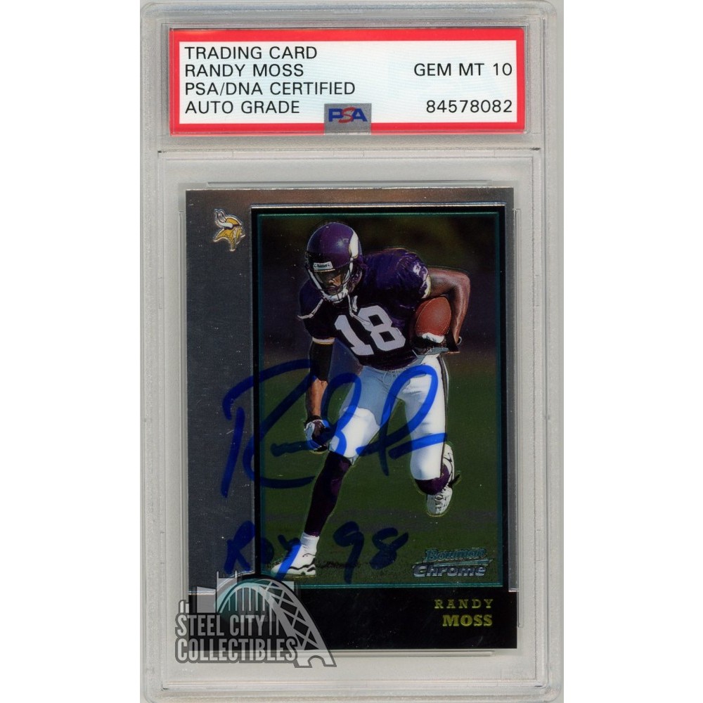 Randy Moss 1998 Bowman Chrome ROY 98 Autograph Rookie Card RC #182 PSA ...