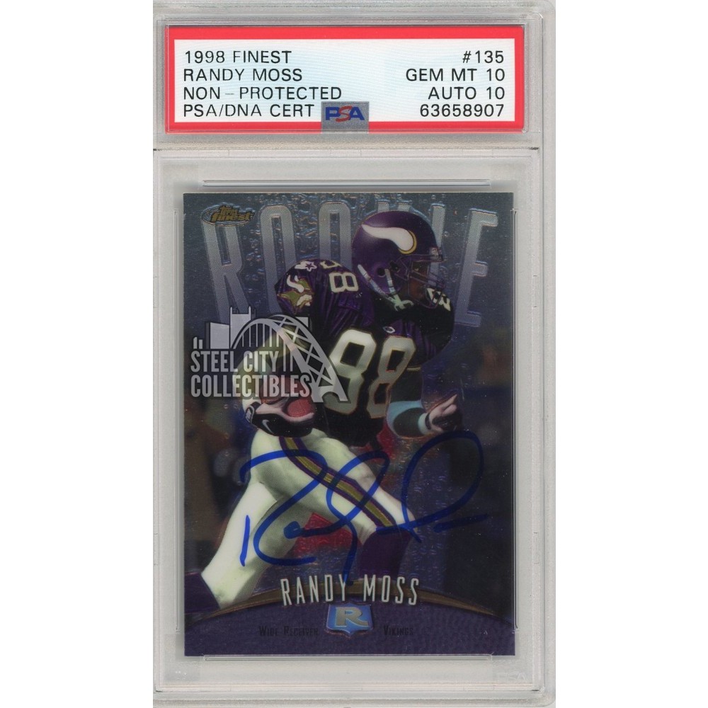 Randy Moss 1998 Topps Finest Autograph Rookie Card NP #135 PSA 10 PSA ...