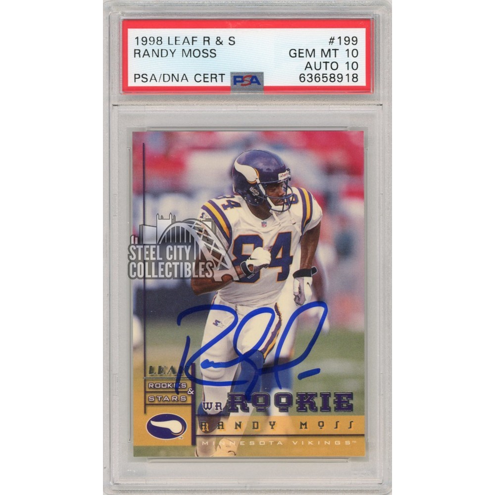 Randy Moss 1998 Leaf Rookies & Stars Autograph Rookie Card #199 PSA 10 ...