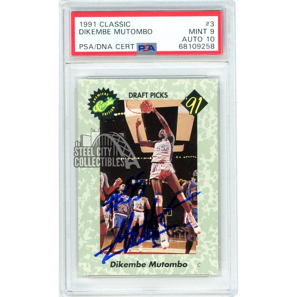 Dikembe Mutombo 1991-92 Classic Autograph Rookie Card #3 PSA 9 PSA/DNA ...