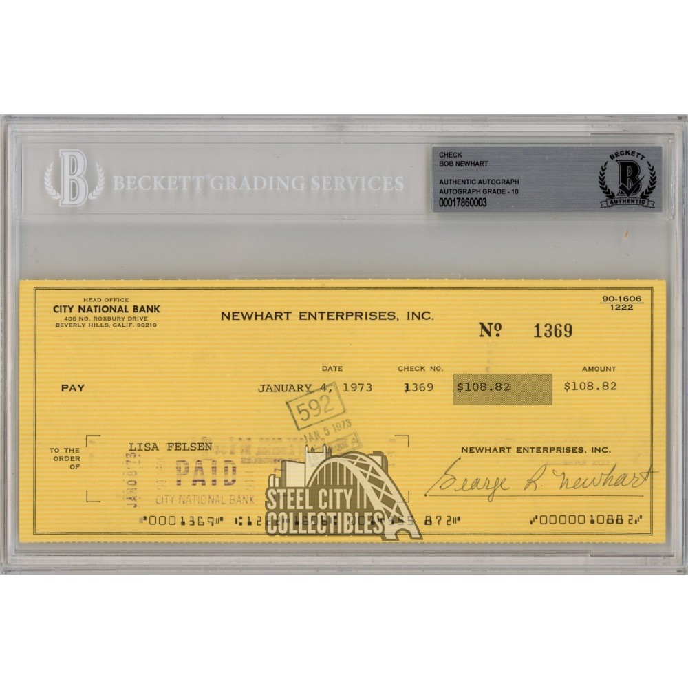 Bob Newhart Autographed Check BAS 10 | Steel City Collectibles