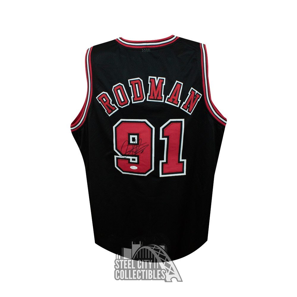 Dennis Rodman Autographed Chicago Custom Black Basketball Jersey - JSA ...