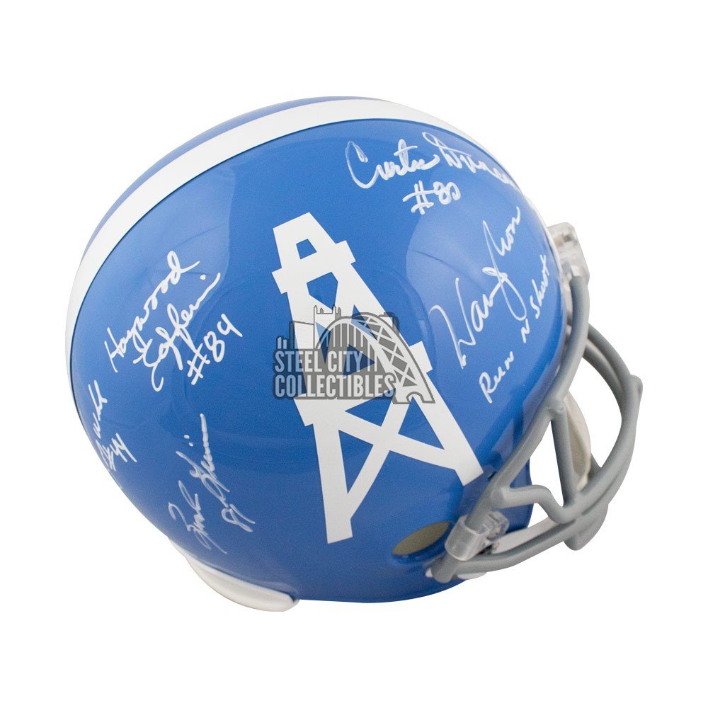 Run N Shoot Autographed Houston Oilers Blue Full-Size Football Helmet ...