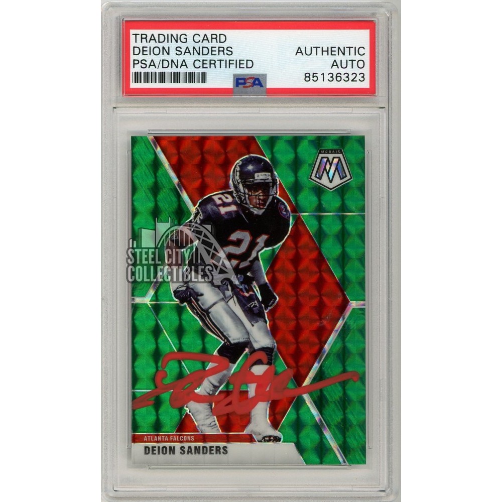 Deion Sanders 2020 Panini Mosaic Green Autograph Card #18 PSA/DNA (Red ...
