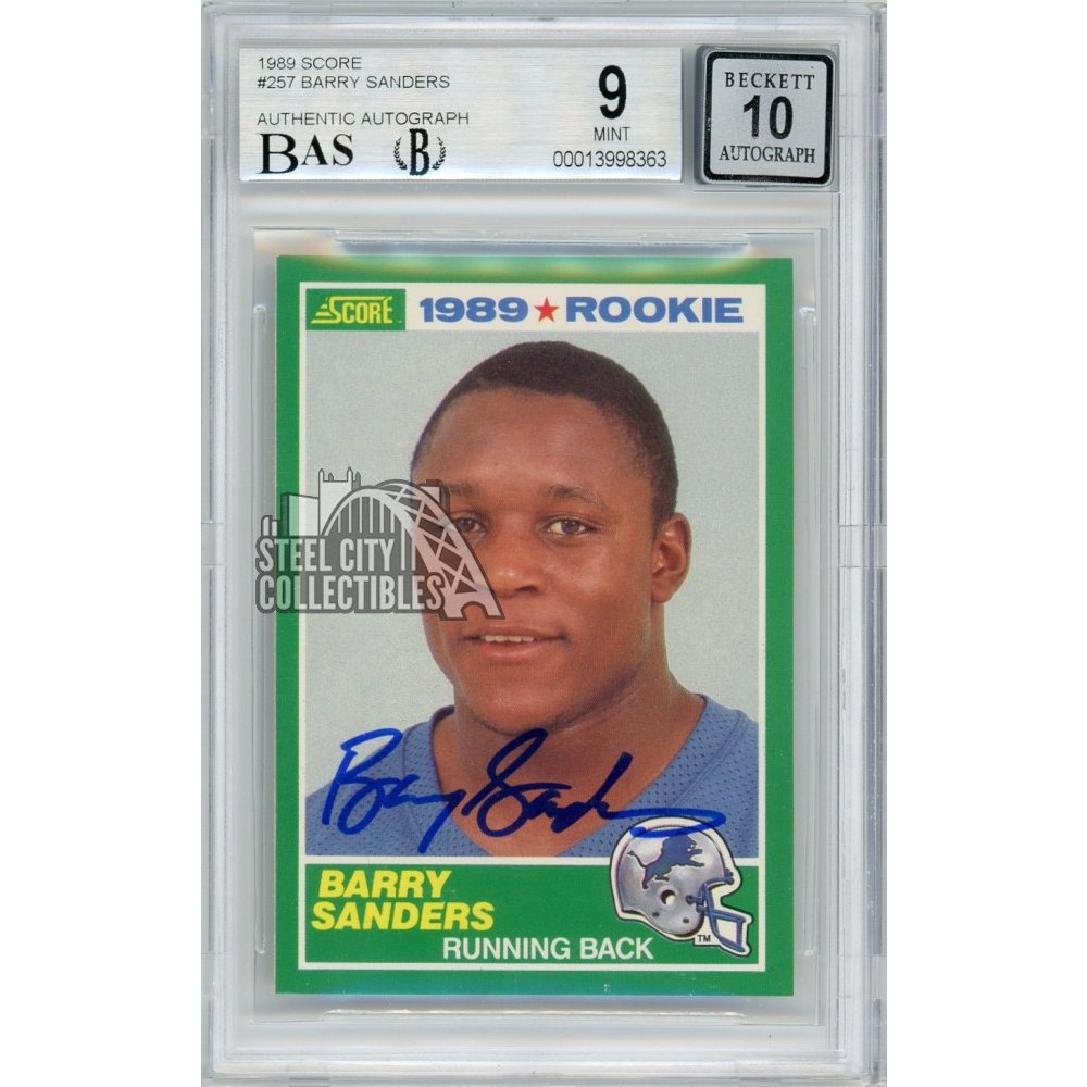 Barry Sanders 1989 Score Autographed Rookie Card #257 BGS 9 BAS 10 ...