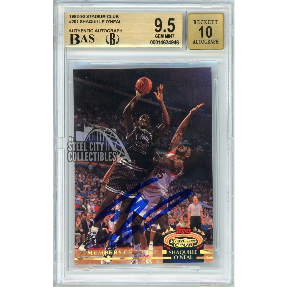 Shaquille O'Neal 1992-93 Topps Stadium Club Autograph Rookie Card #201 ...