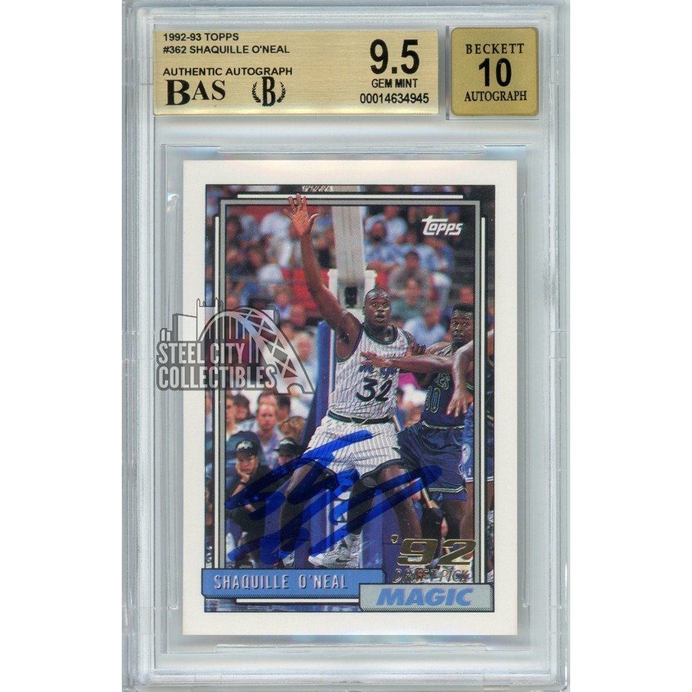 Shaquille O'Neal 1992-93 Topps Autograph Rookie Card #362 BGS 9.5 BAS ...